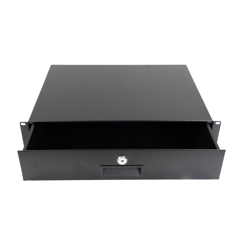 19" Skuffe med lås, 2HE, sort