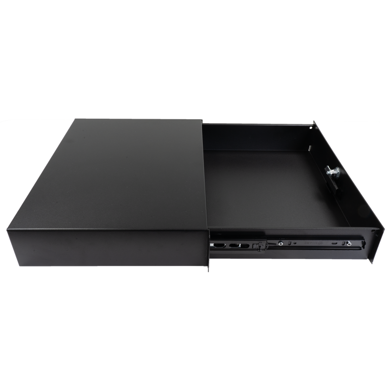 19" Skuffe med lås, 2HE, sort