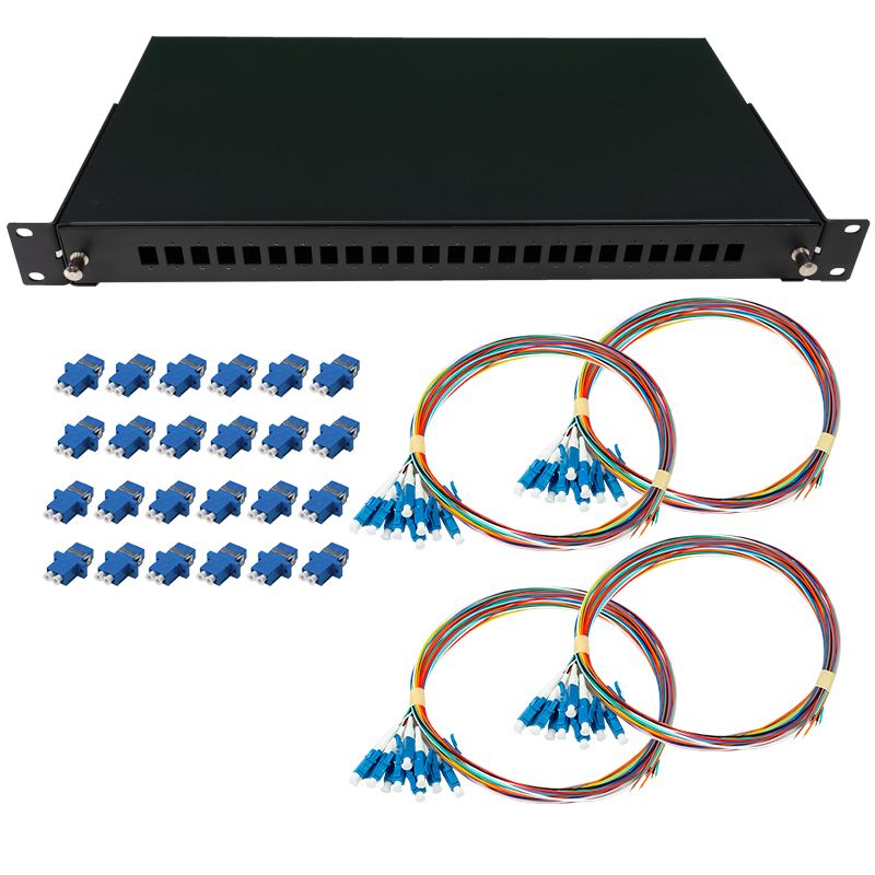 Fiber patchpanel 24 port kit (24x LC adaptor, 48 pigtails)